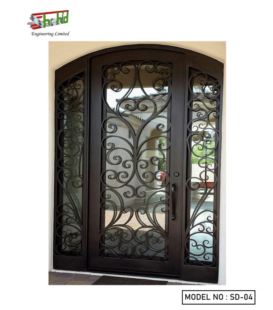 Entry Steel Security Front Doors with a Wrought Iron Door.