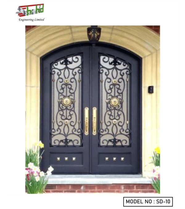 Entry Steel Security Front Doors with a Wrought Iron Door.