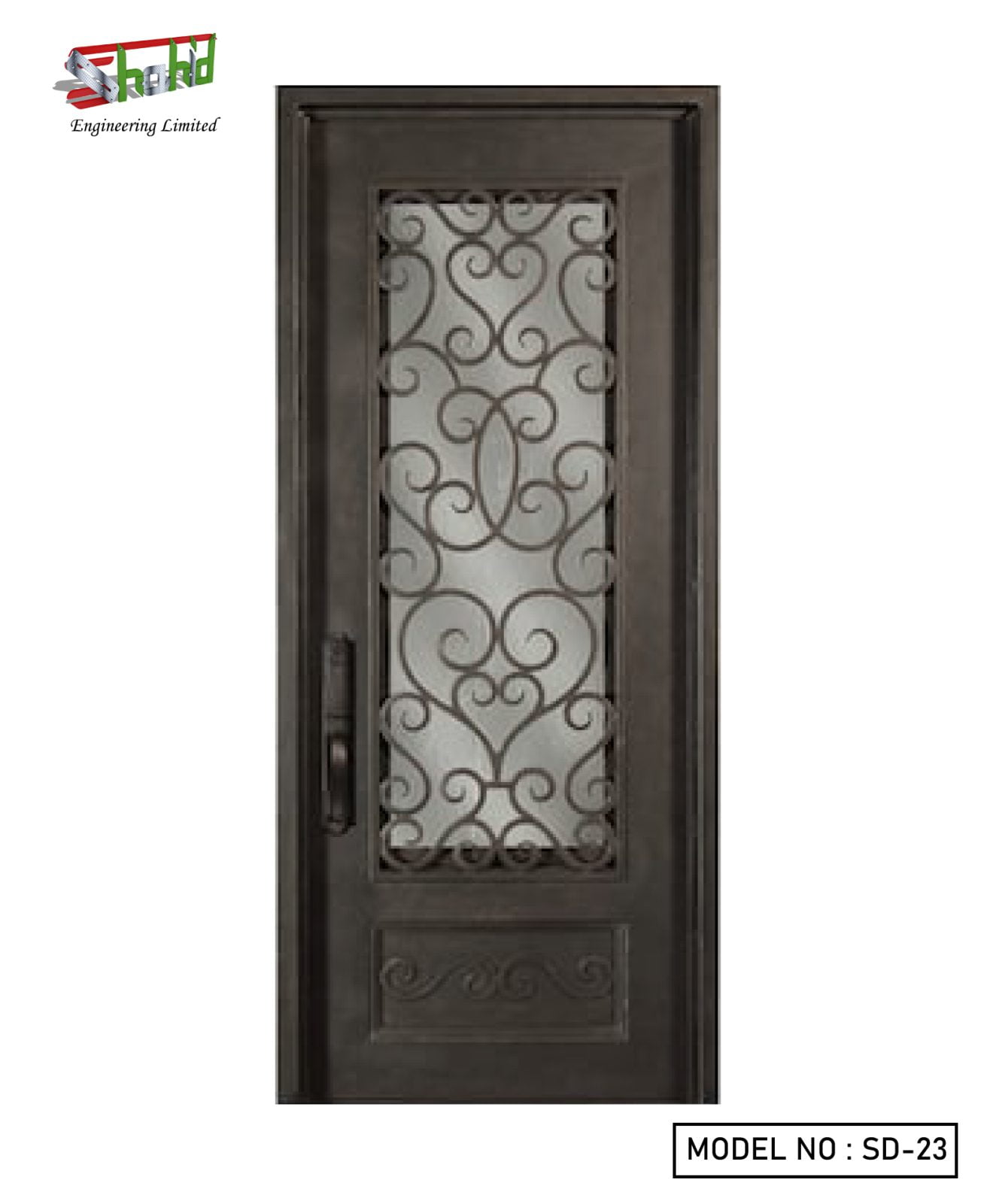 Entry Steel Security Front Doors with a Wrought Iron Door.